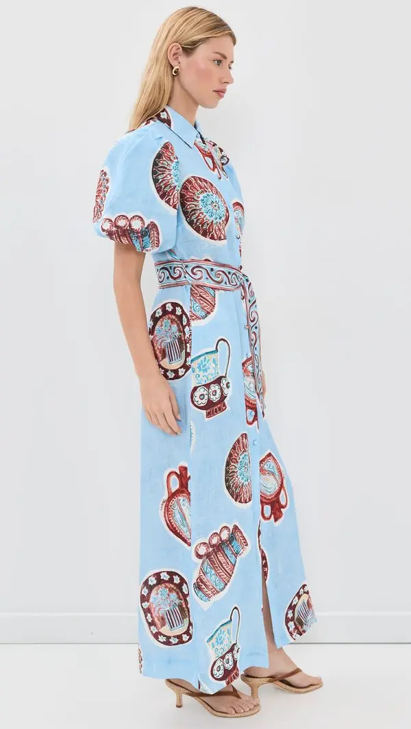 ROAME Berkeley Geometric Print Linen Maxi Shirt Dress