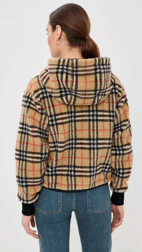 Burberry Plaid Fleece Cropped Zip-up Jacket