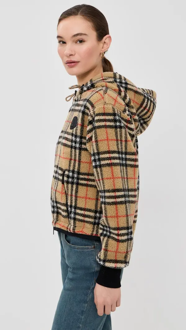 Burberry Plaid Fleece Cropped Zip-up Jacket