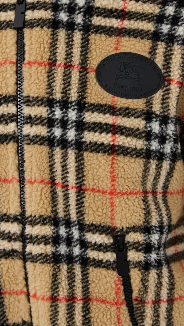 Burberry Plaid Fleece Cropped Zip-up Jacket