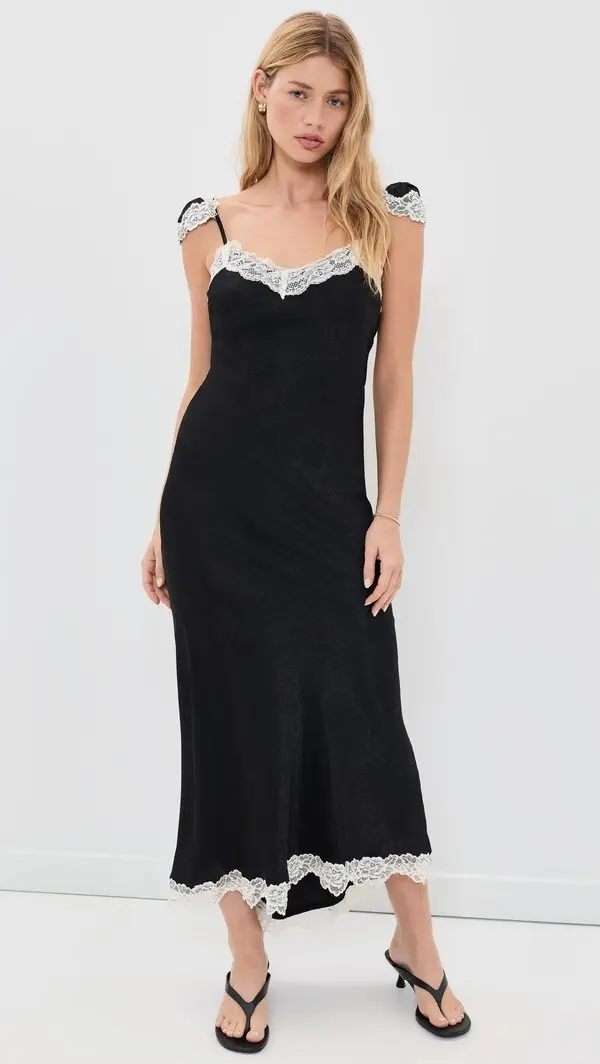 ANOTHER GIRL Lace Trim Satin Maxi Slip Dress