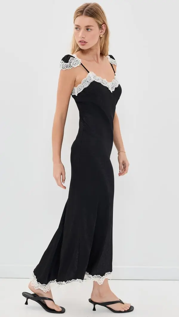 ANOTHER GIRL Lace Trim Satin Maxi Slip Dress