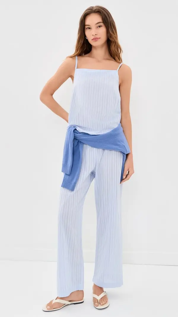 Donni. Eyelet Pop Simple Crop Pants Stripe Pattern