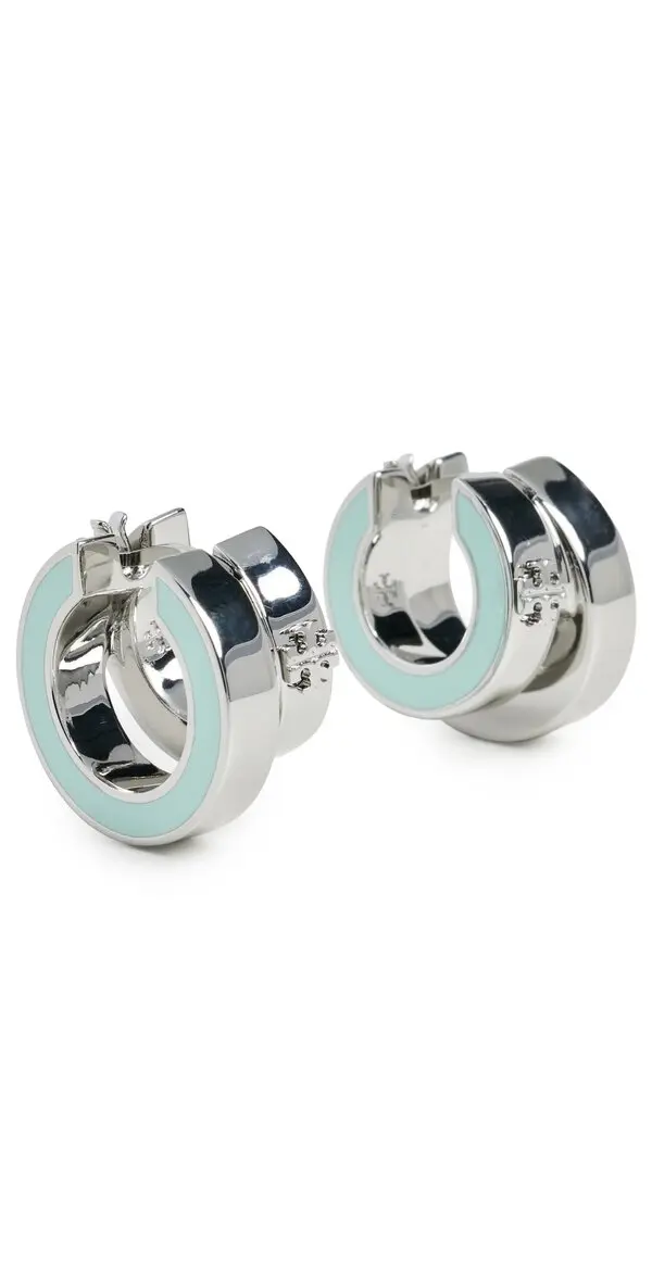 Tory Burch Kira Enamel Double Hoop Earrings - Tory Silver / Mint