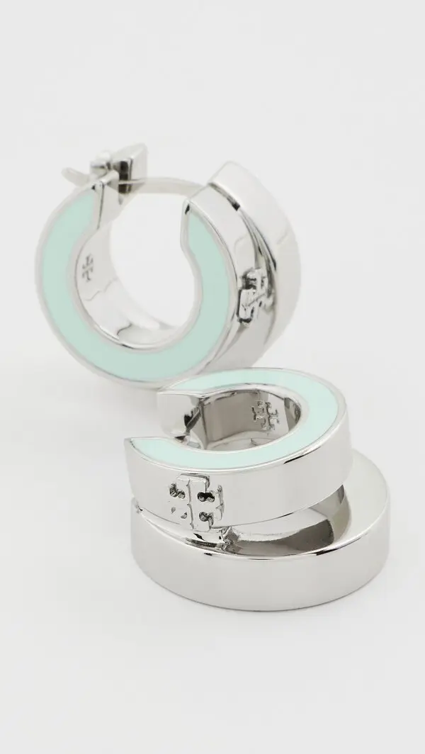 Tory Burch Kira Enamel Double Hoop Earrings - Tory Silver / Mint