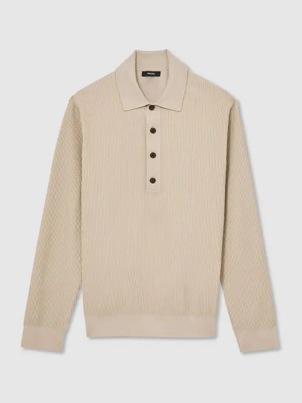 REISS Admiral Ribbed Half-button Polo Shirt