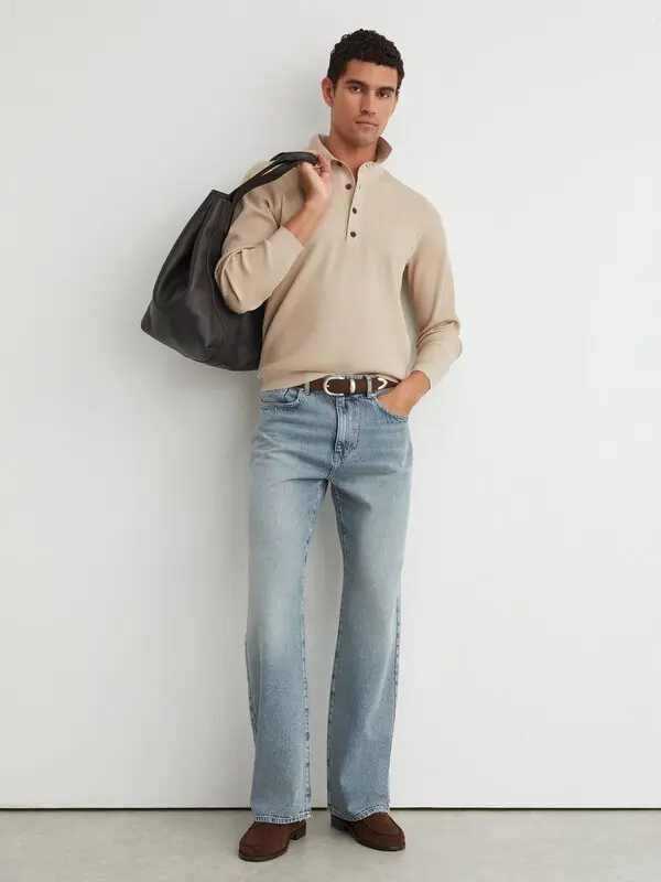 REISS Admiral Ribbed Half-button Polo Shirt