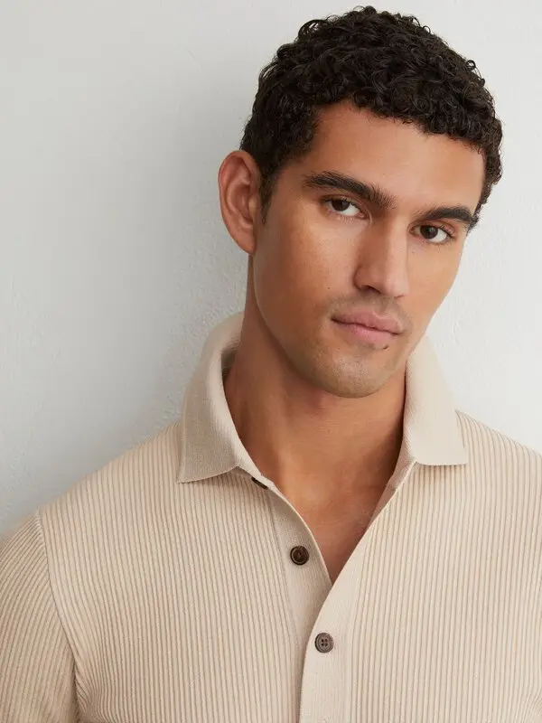 REISS Admiral Ribbed Half-button Polo Shirt