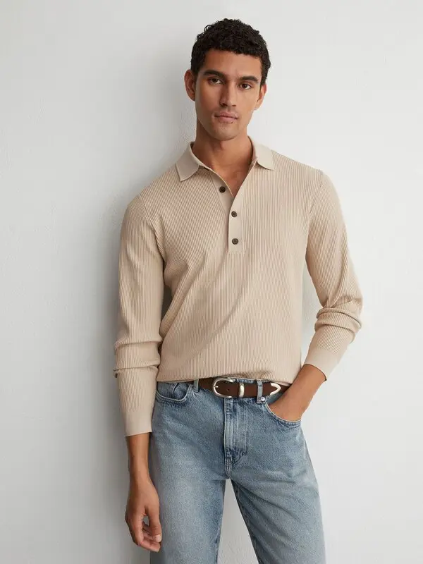 REISS Admiral Ribbed Half-button Polo Shirt