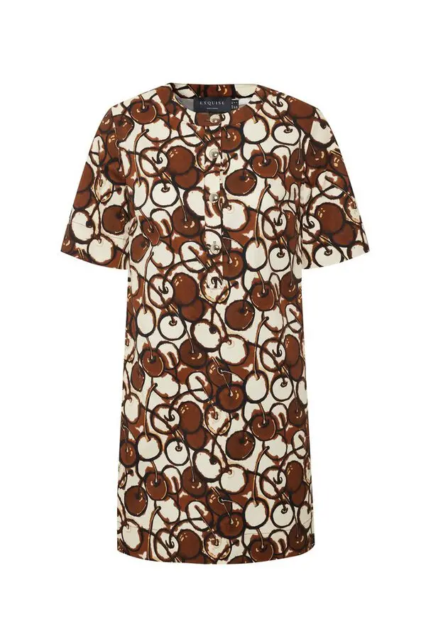 EXQUISE Printed Mini Dress With Crewneck And Short Sleeves