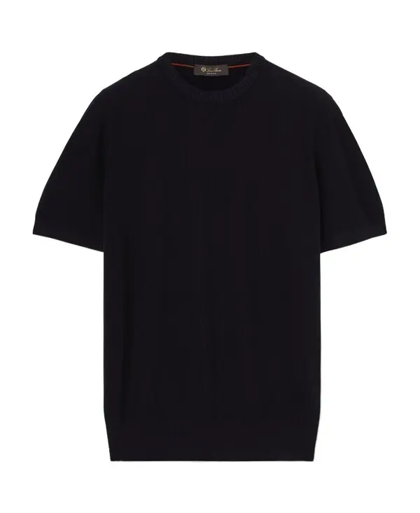 Loro Piana Walkery Knitted Round Collar Short Sleeves - Navy Blue