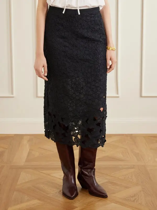 Isabel Marant Étoile Ryesha Embroidered Midi Skirt - Black