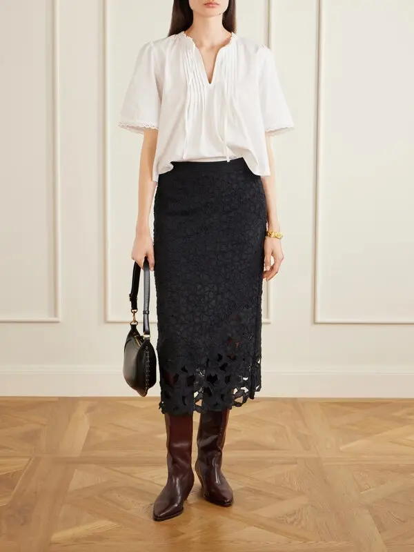 Isabel Marant Étoile Ryesha Embroidered Midi Skirt - Black