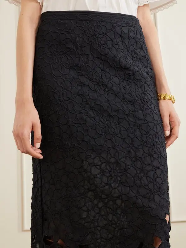 Isabel Marant Étoile Ryesha Embroidered Midi Skirt - Black