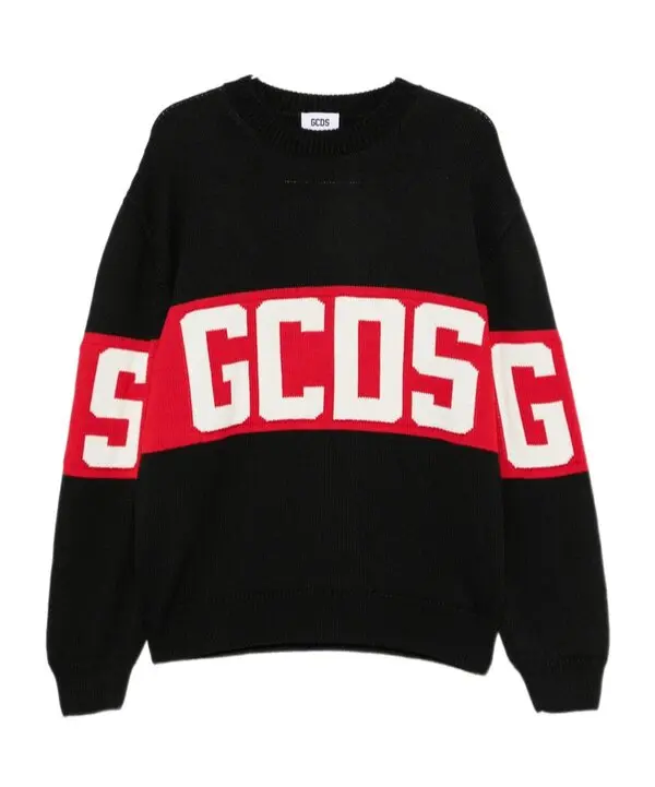 Gcds Crew Neck Sweater With Logo Intarsia