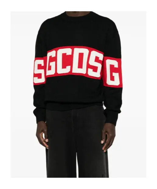 Gcds Crew Neck Sweater With Logo Intarsia