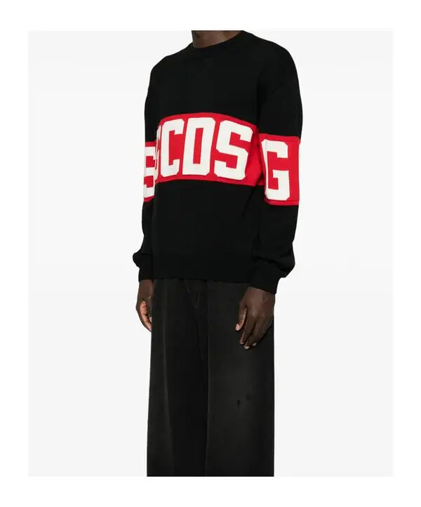 Gcds Crew Neck Sweater With Logo Intarsia