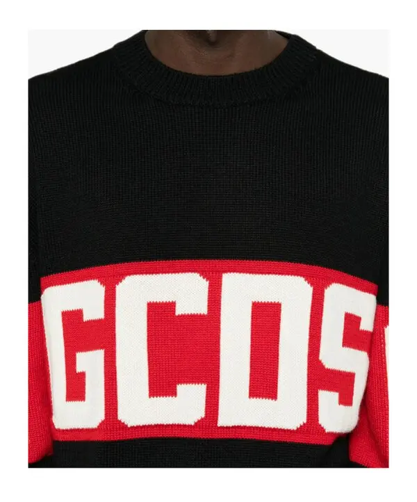 Gcds Crew Neck Sweater With Logo Intarsia