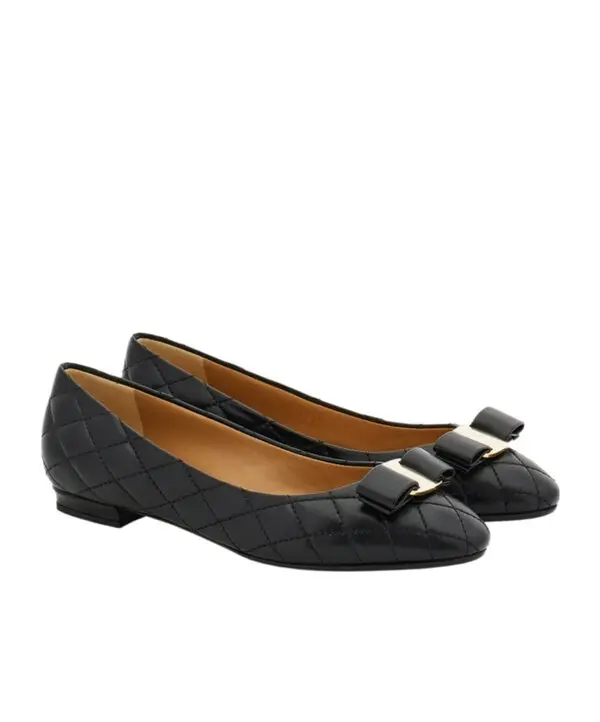 FERRAGAMO Quilted Ballet Flats With Vara Bow Detail