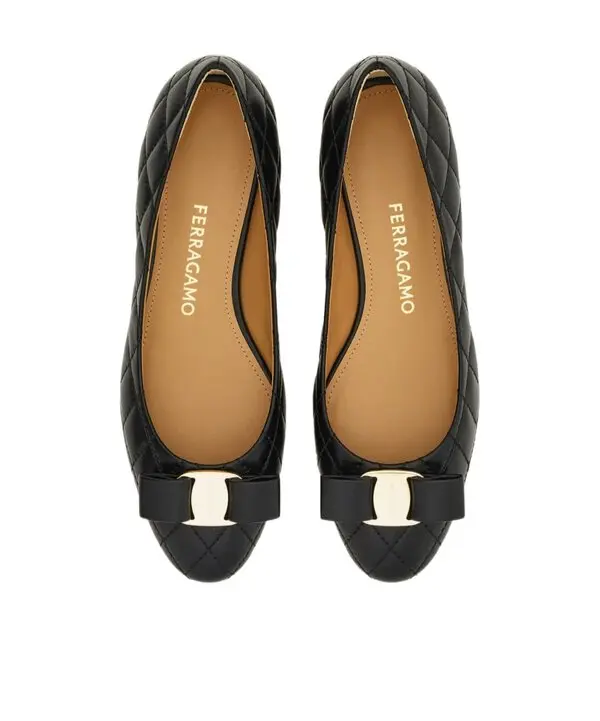 FERRAGAMO Quilted Ballet Flats With Vara Bow Detail
