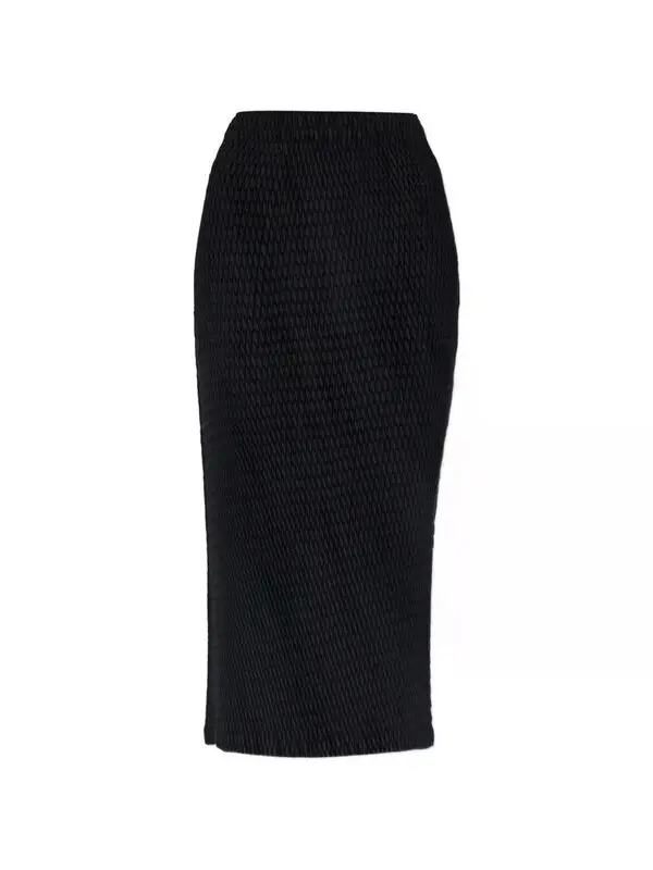 Issey Miyake Pleated Effect Side Slit Midi Skirt - Black