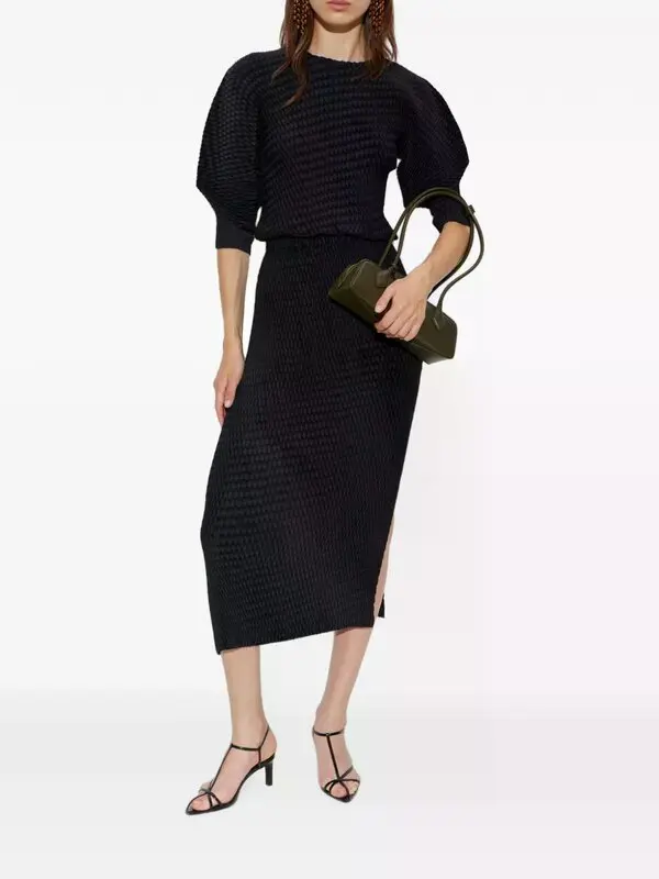 Issey Miyake Pleated Effect Side Slit Midi Skirt