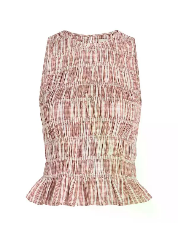 Faithfull The Brand Shirred Checked Peplum Top - Brown