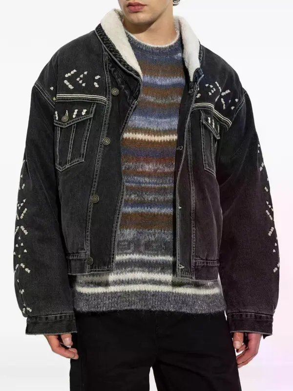 MARANT Jackson Embroidered Denim Jacket With Shearling Collar