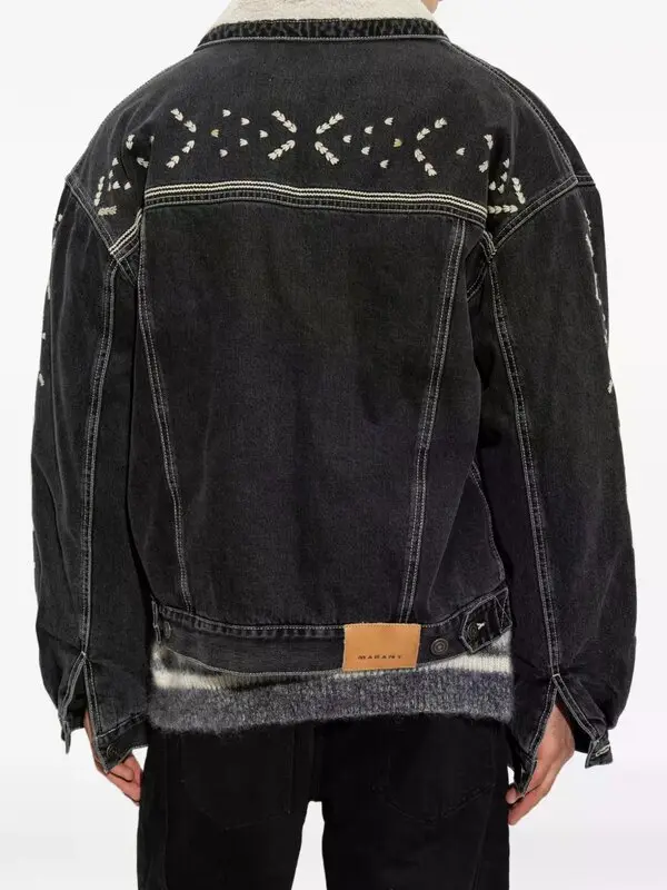 MARANT Jackson Embroidered Denim Jacket With Shearling Collar