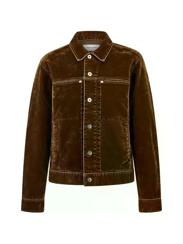 FERRAGAMO Utility Blouson In Washed Flocked Velvety Cotton - Brown
