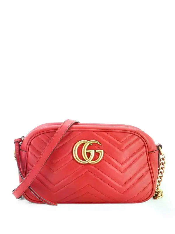 Gucci Gg Marmont Shoulder Bag Matelasse Leather Small Crossbody Bag - Red
