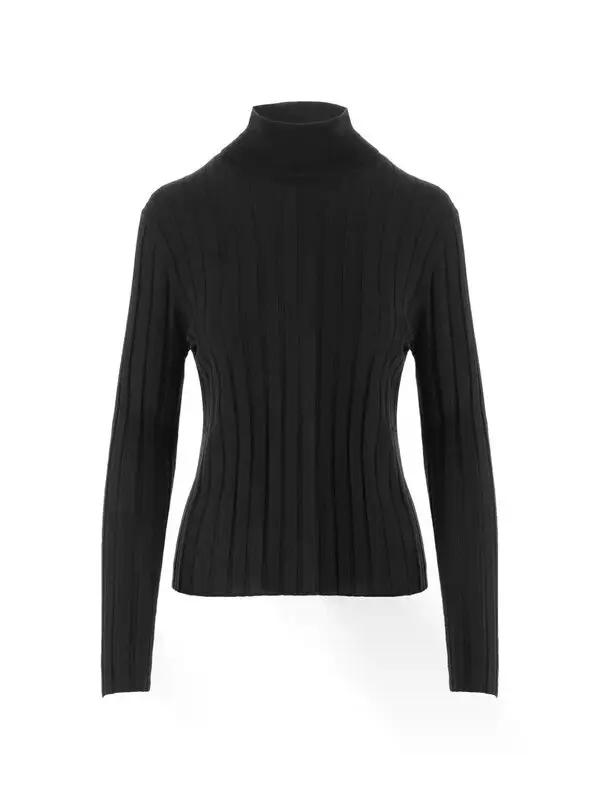 ALLUDE Ribbed Knit Roll Neck Sweater - Black