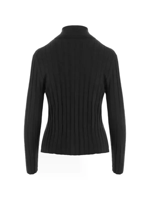 ALLUDE Ribbed Knit Roll Neck Sweater - Black