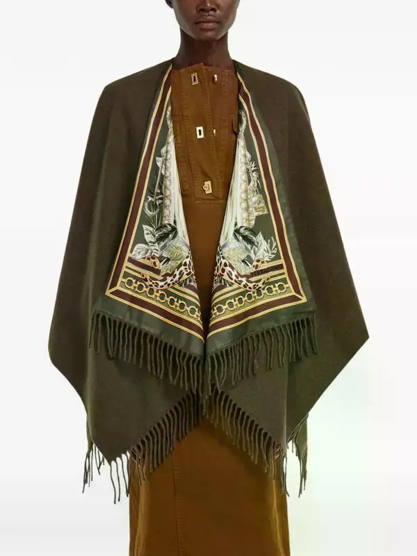 FERRAGAMO Feline Print Cashmere And Silk Reversible Cape