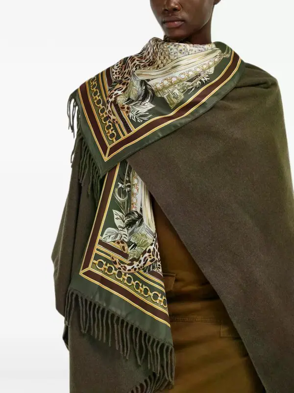 FERRAGAMO Feline Print Cashmere And Silk Reversible Cape