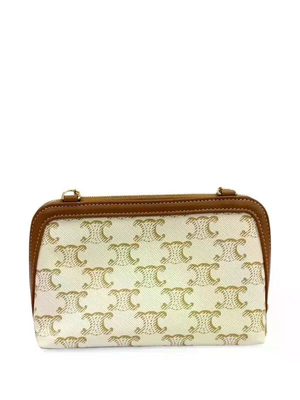 Celine Triomphe Coated Canvas Clutch On Chain Crossbody Bag - White