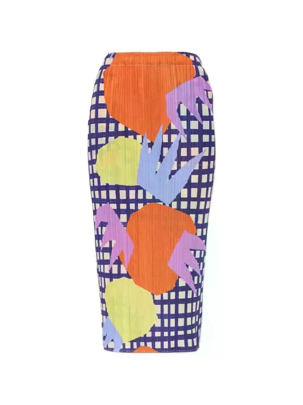Issey Miyake Pleated Graphic-print Midi Skirt - Blue