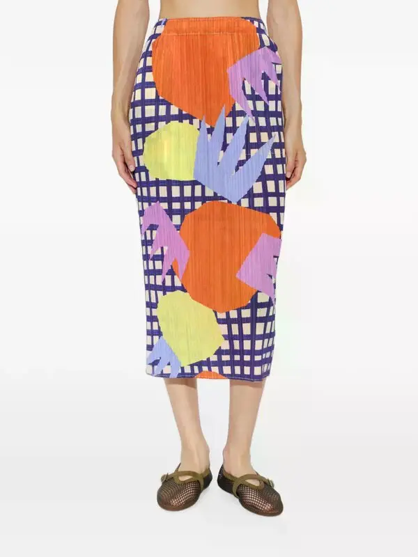 Issey Miyake Pleated Graphic-print Midi Skirt