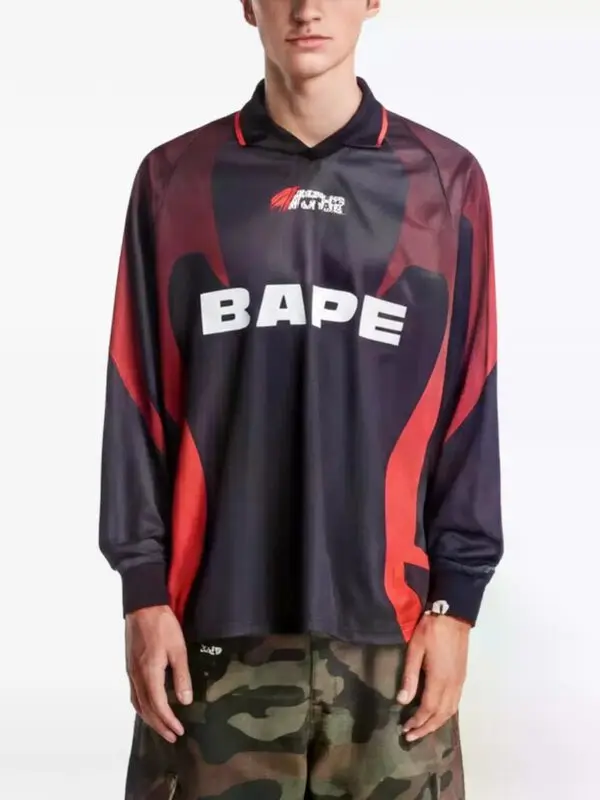 A BATHING APE Ape Flame Monogram-jacquard Football Jersey - Black