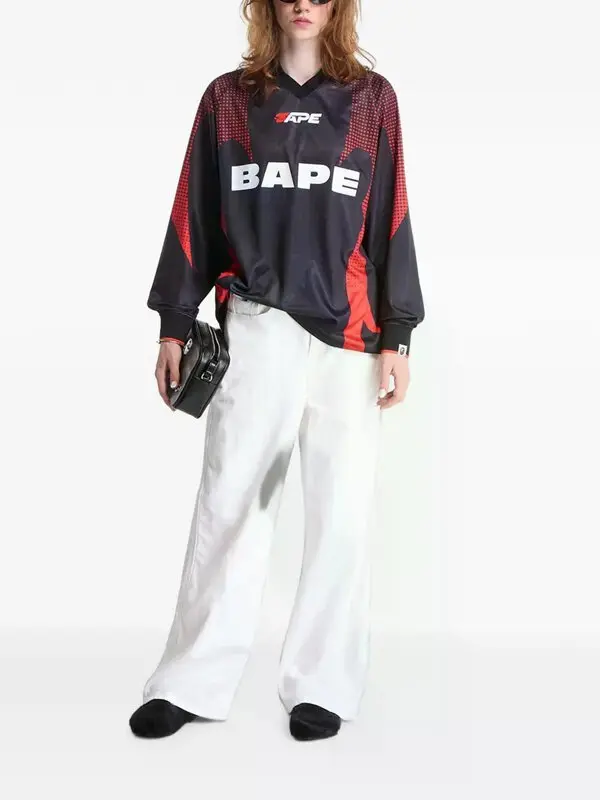 A BATHING APE Ape Flame Monogram-jacquard Football Jersey
