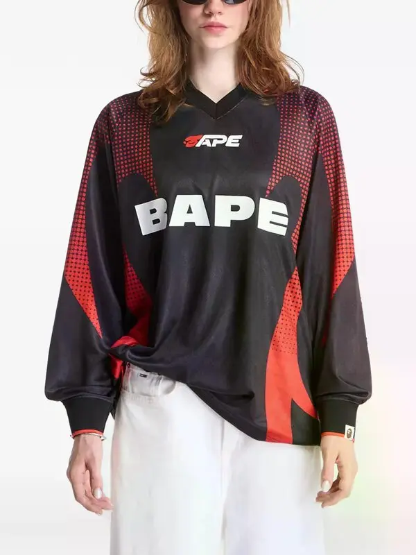 A BATHING APE Ape Flame Monogram-jacquard Football Jersey