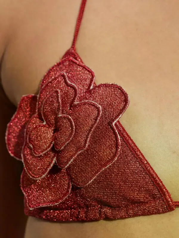 Oseree Floral Appliqué Lurex Swimsuit