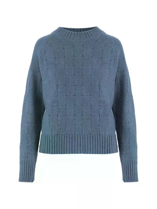ALLUDE Basket-weave Crew-neck Sweater - Blue