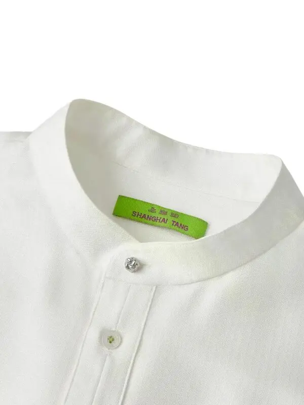 Shanghai Tang Herringbone-weave Half-placket T-shirt