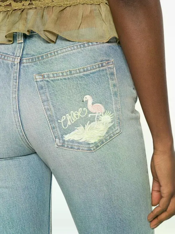 Chloé Flamingo Embroidered Jeans