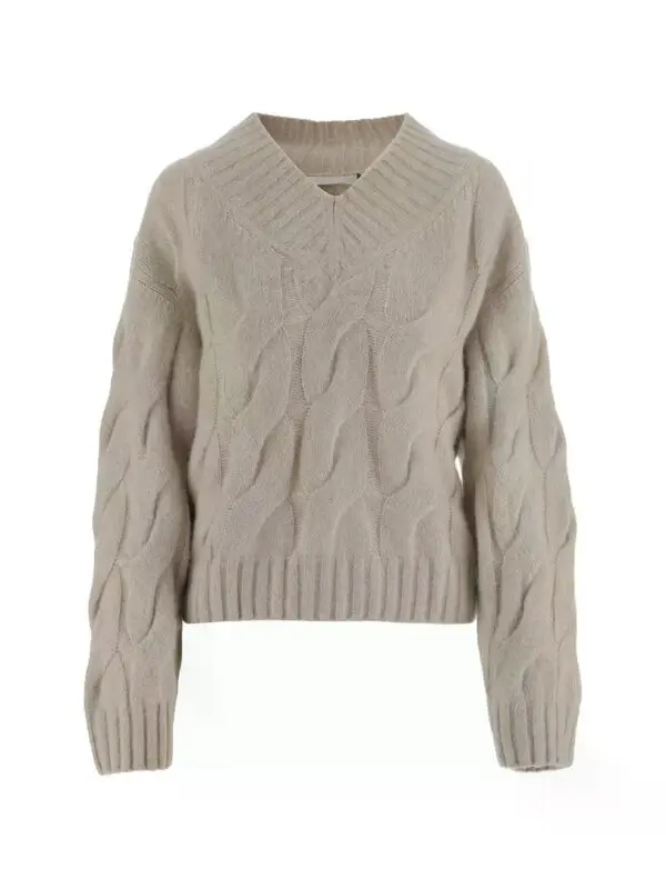 ALLUDE V-neck Cable-knit Sweater