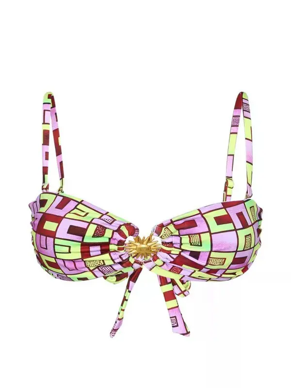 VLISCO DIALOGUES Geometric Print Sun Detail Bikini Top - Pink