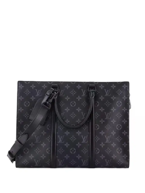 LOUIS VUITTON Monogram Eclipse Canvas Sac Plat Zipper Tote Bag