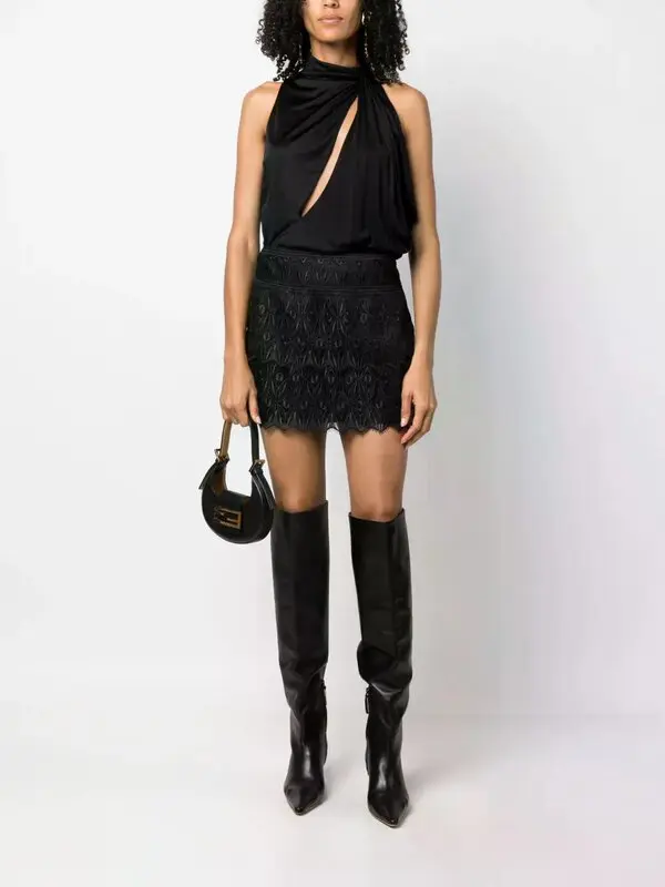 Alberta Ferretti Layered Lace A-line Mini Skirt
