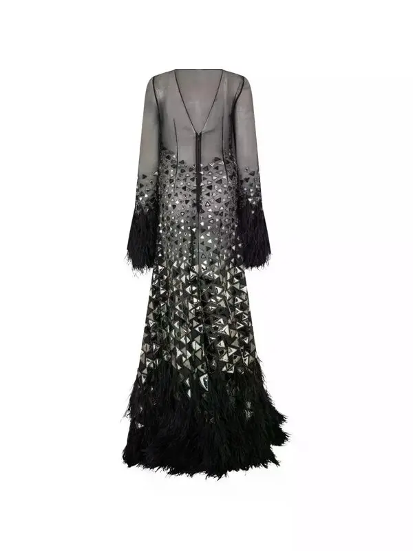 Alberta Ferretti Feather-trimmed A-line Maxi Dress